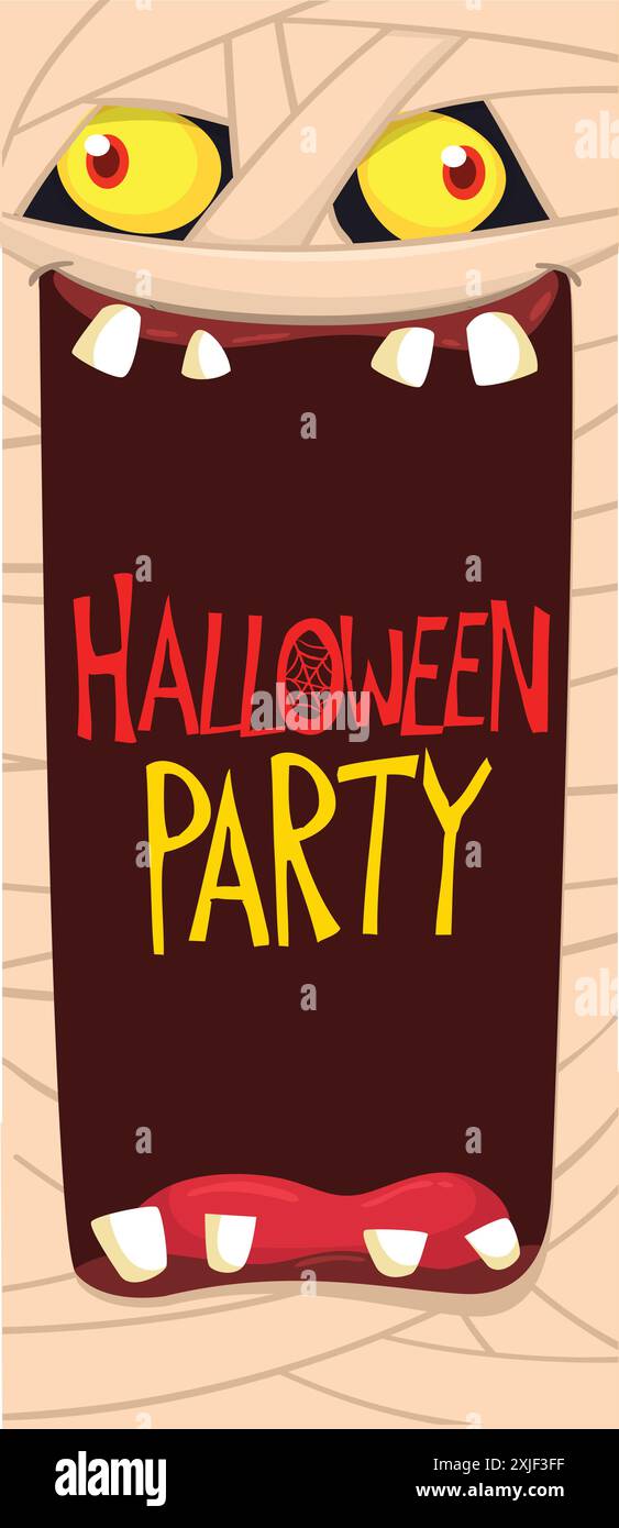 Scary cartoon monster mummy face vector. Cute square avatar or icon ...