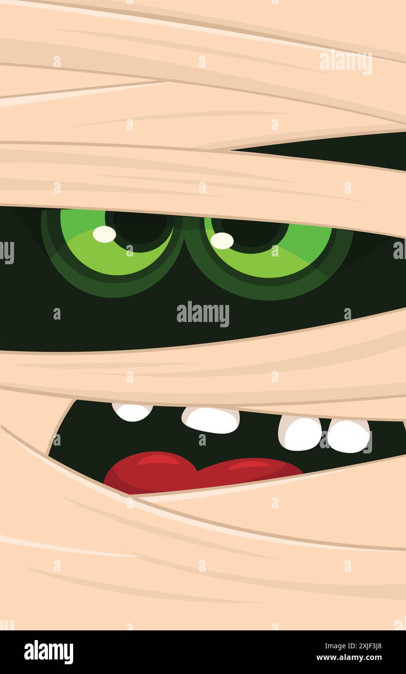Scary cartoon monster mummy face vector. Cute square avatar or icon ...