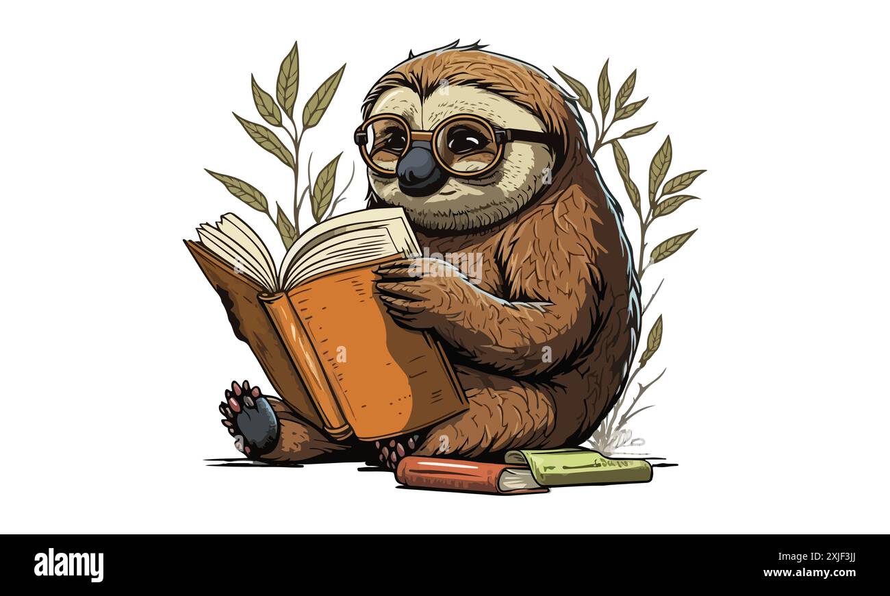 Sloth Reading A Book Vector Illustration Stock Vector Image & Art - Alamy