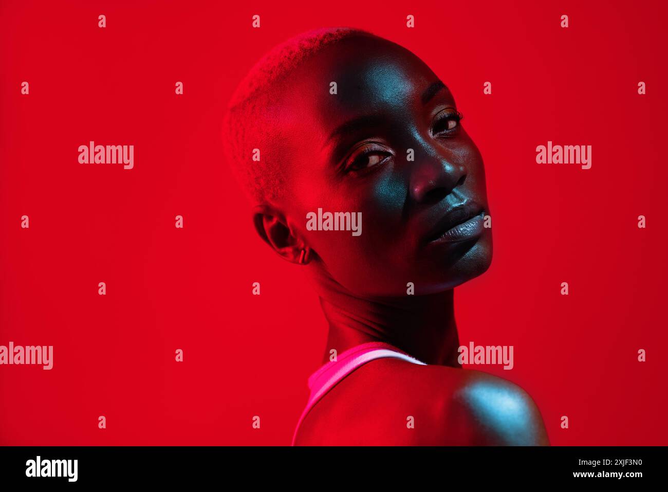 Red, confidence or portrait of black woman in studio for beauty ...