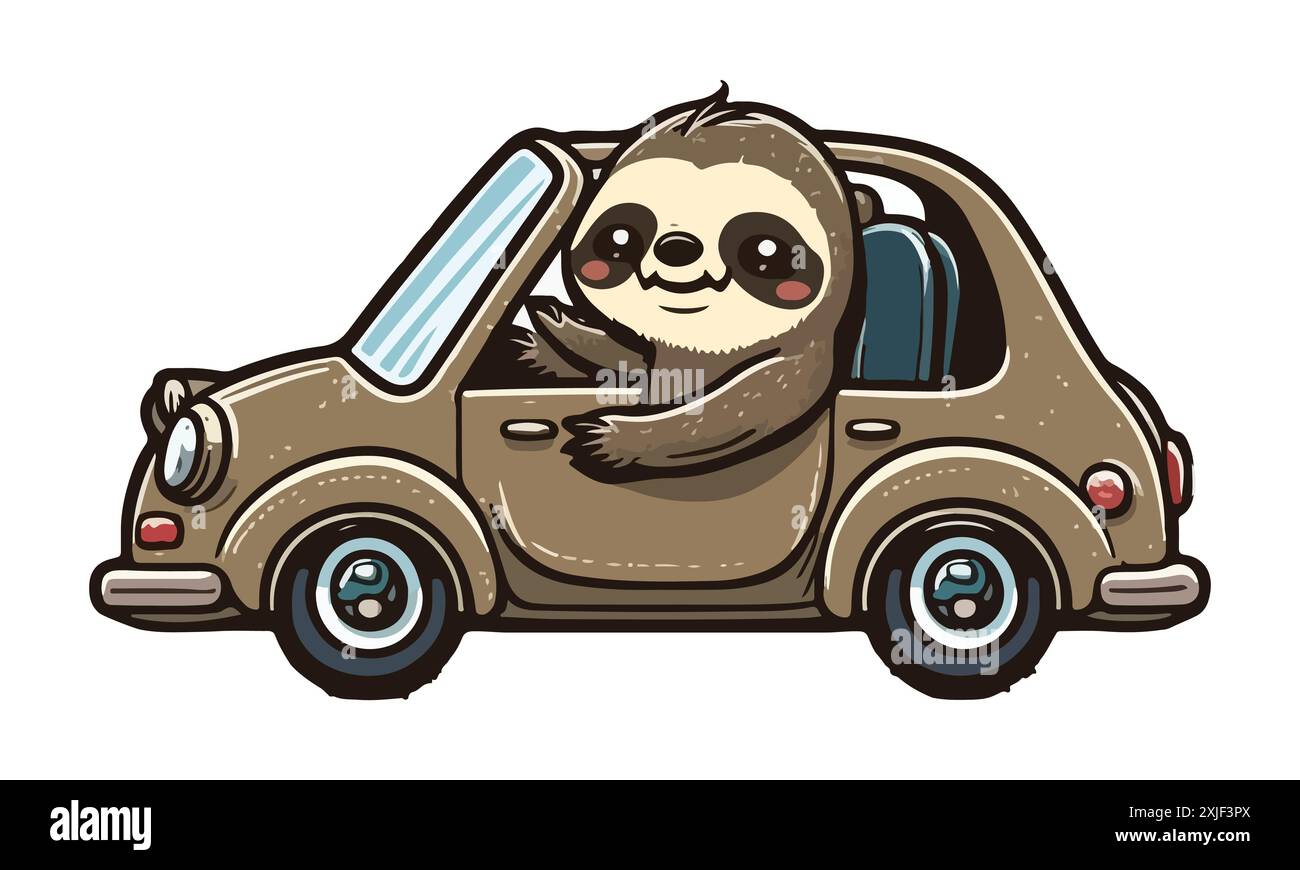 Sloth Riding A Car Vector Illustration Stock Vector Image & Art - Alamy