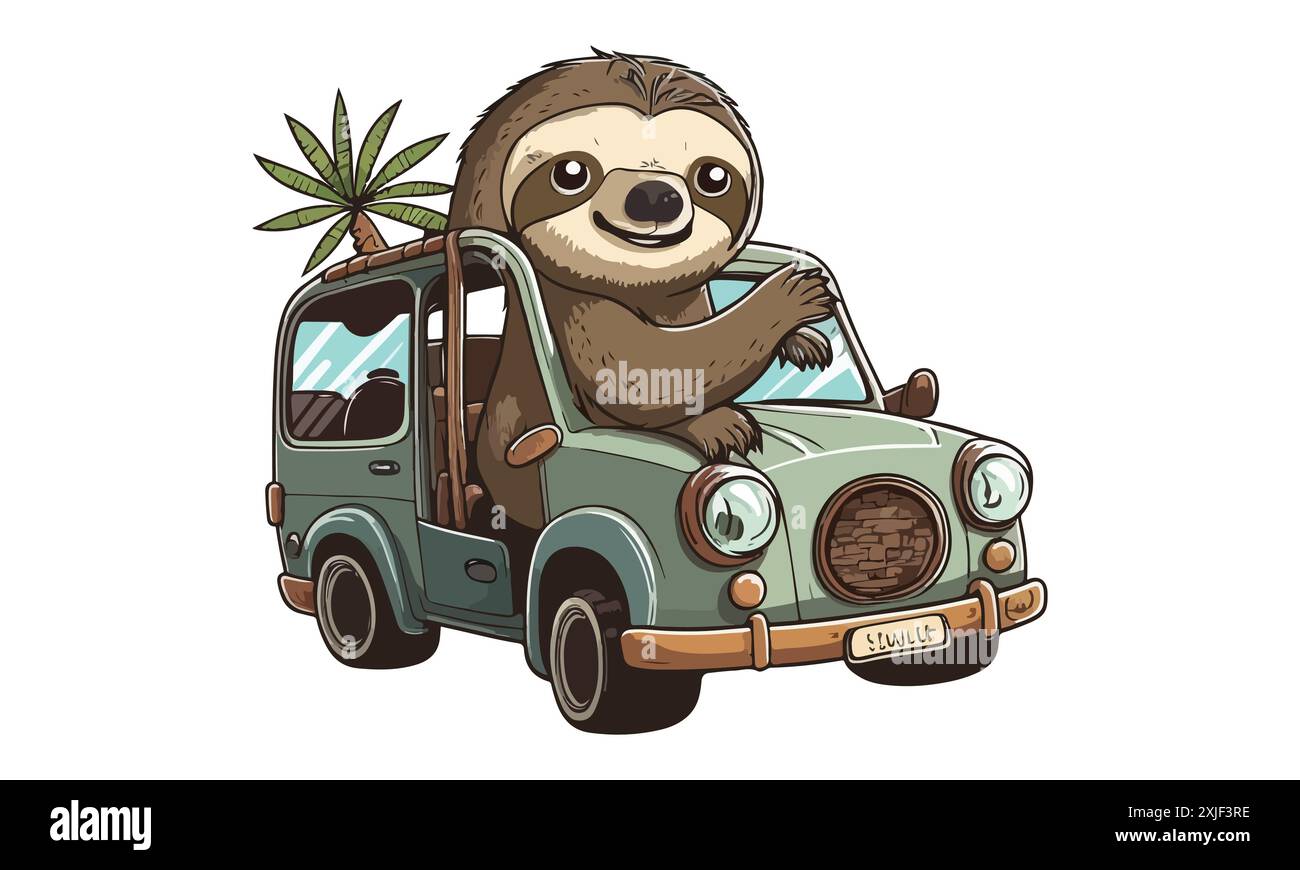 Sloth Riding A Car Vector Illustration Stock Vector Image & Art - Alamy