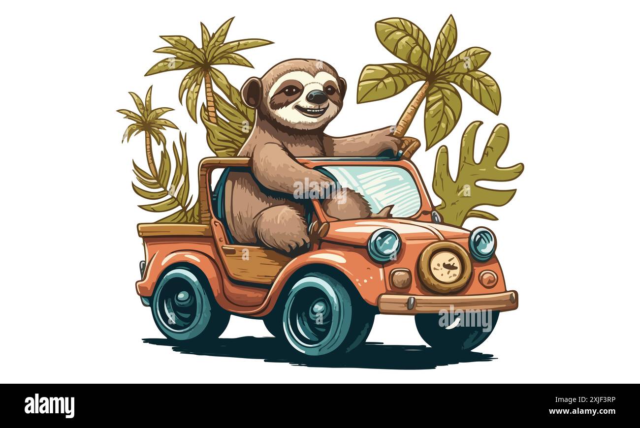 Sloth Riding A Car Vector Illustration Stock Vector Image & Art - Alamy