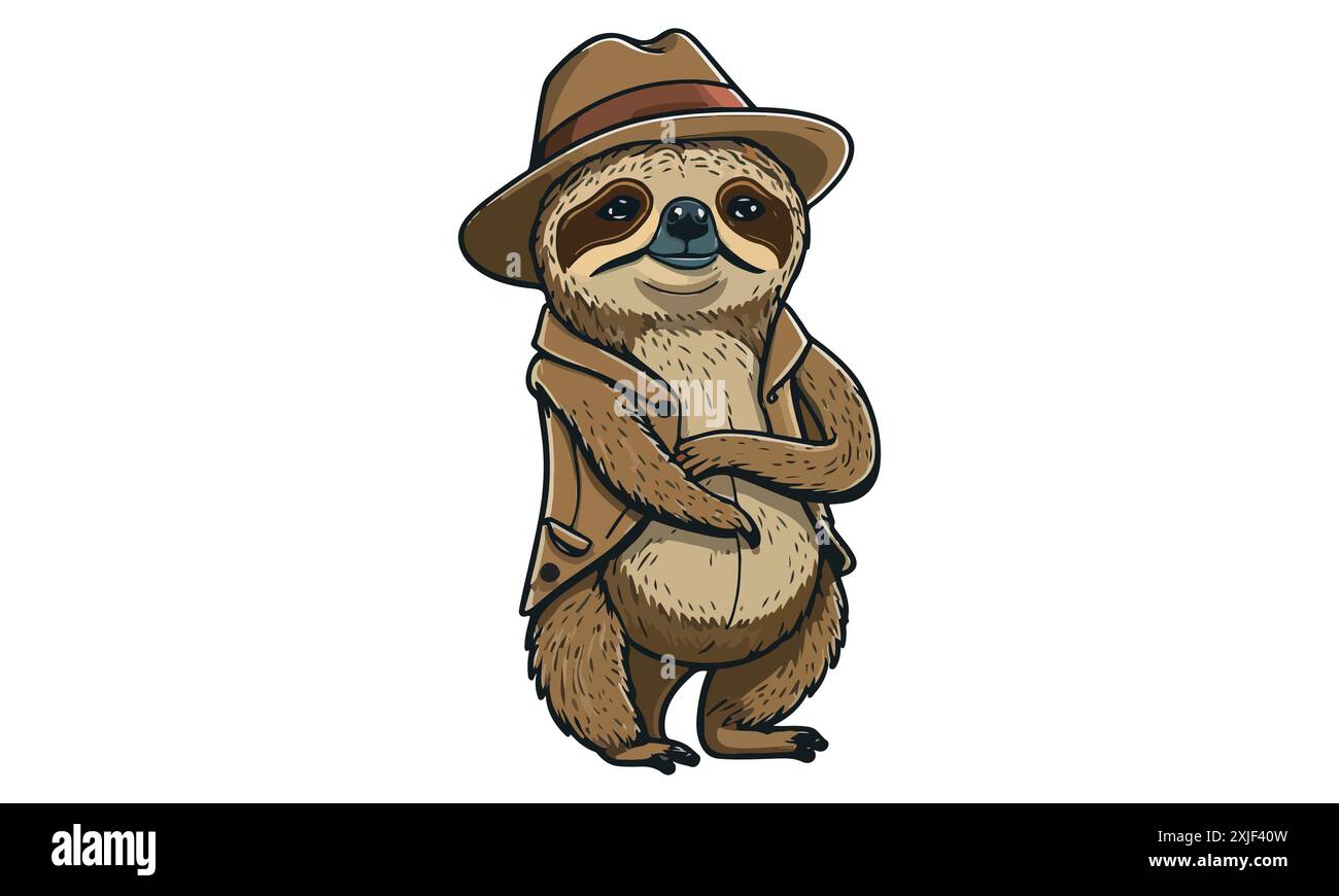 Sloth Wearing A Hat Vector Illustration Stock Vector Image & Art - Alamy