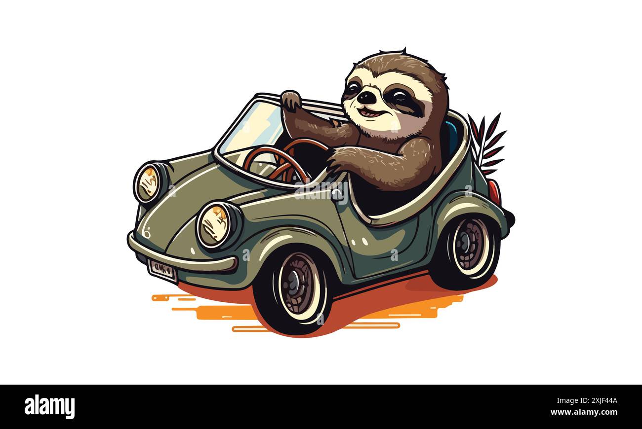 Sloth Riding A Car Vector Illustration Stock Vector Image & Art - Alamy