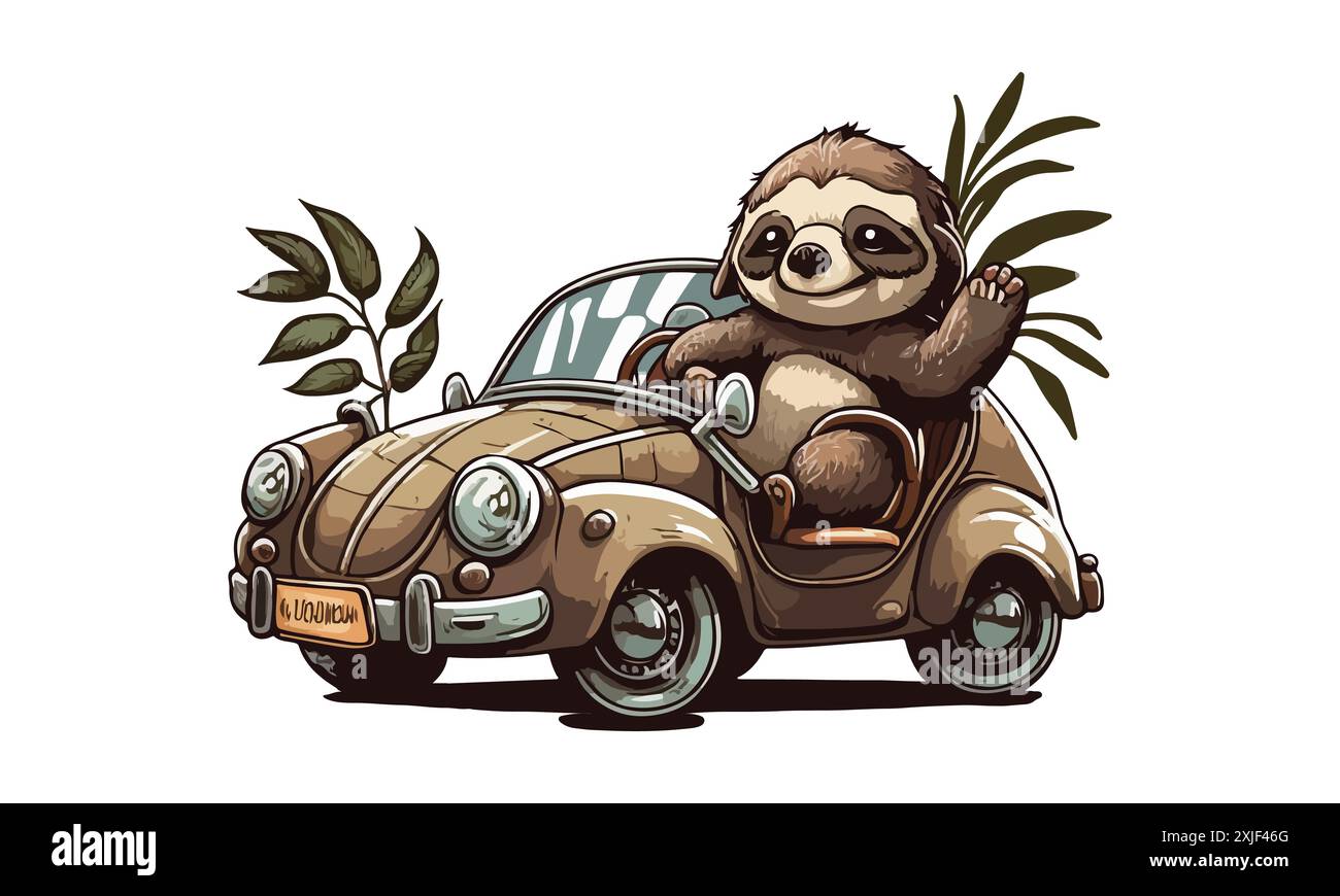 Sloth Riding A Car Vector Illustration Stock Vector Image & Art - Alamy