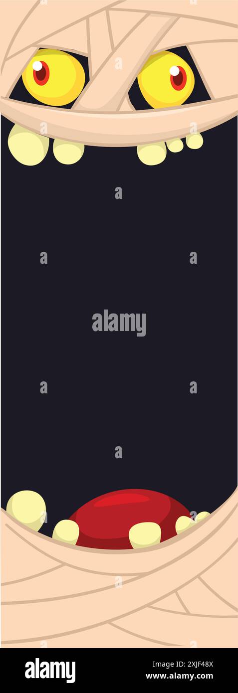 Scary cartoon monster mummy face vector. Cute square avatar or icon ...