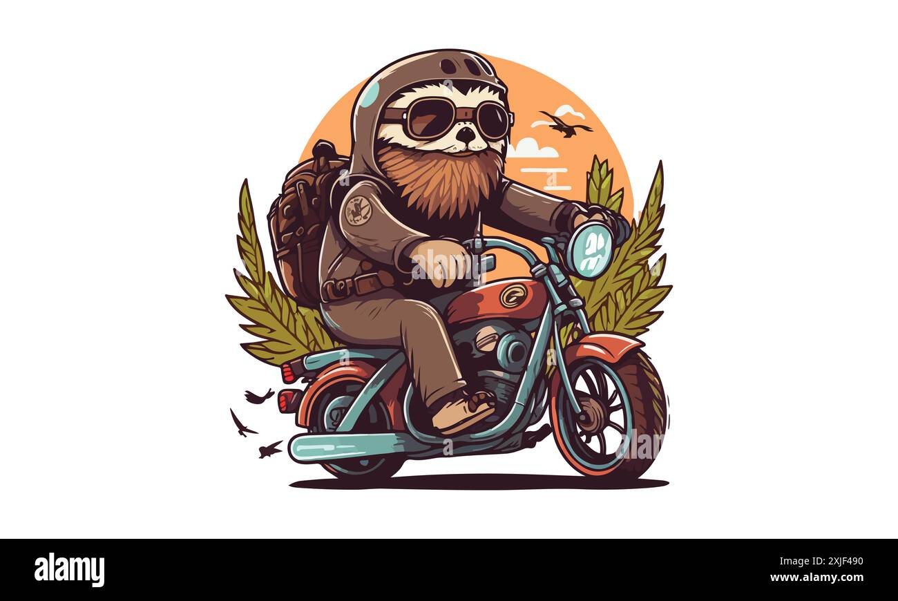 Sloth Riding A Motorcycle Vector Illustration Stock Vector Image & Art ...