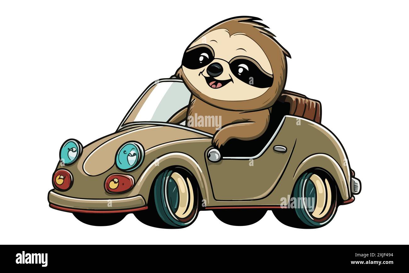 Sloth Riding A Car Vector Illustration Stock Vector Image & Art - Alamy