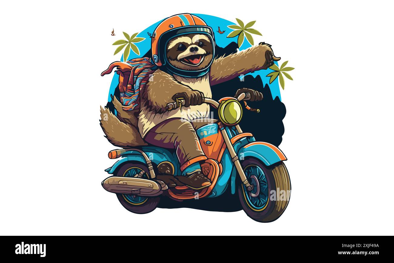 Sloth Riding A Motorcycle Vector Illustration Stock Vector Image & Art ...