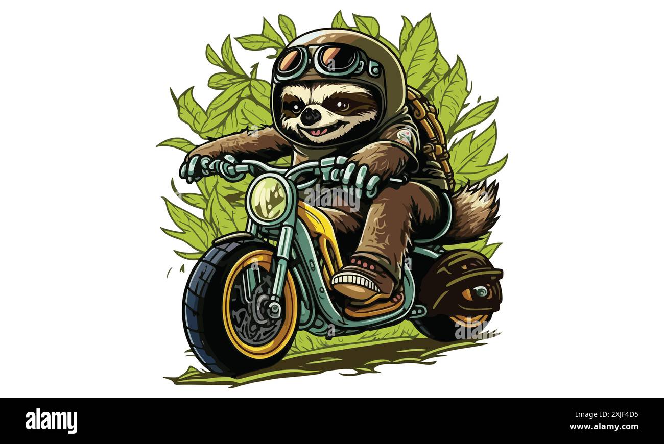 Sloth Riding A Motorcycle Vector Illustration Stock Vector Image & Art ...