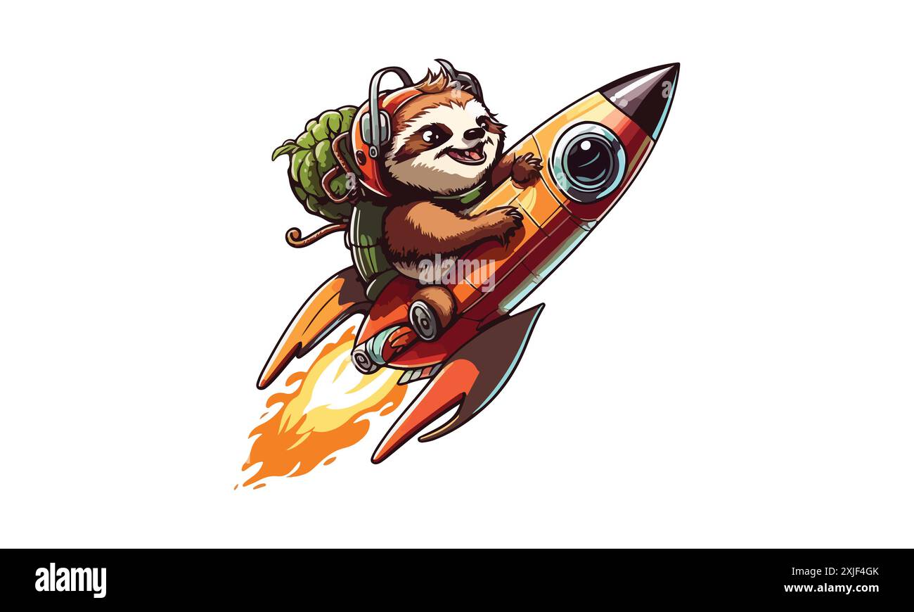 Sloth Riding A Rocket Vector Illustration Stock Vector Image & Art - Alamy
