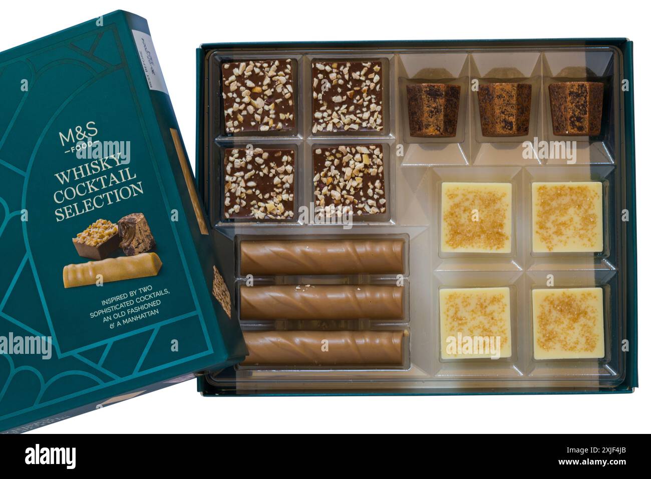 box of Whisky Cocktail Selection chocolates from M&S isolated on white ...