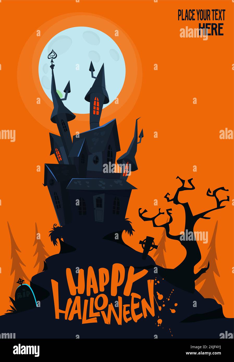 Halloween haunted house cartoon illustration. Vector horror scary ...