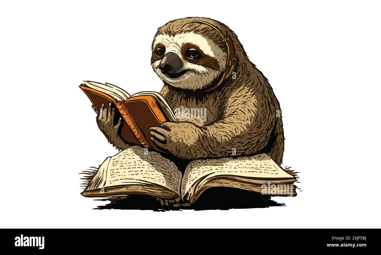 Sloth Reading A Book Vector Illustration Stock Vector Image & Art - Alamy