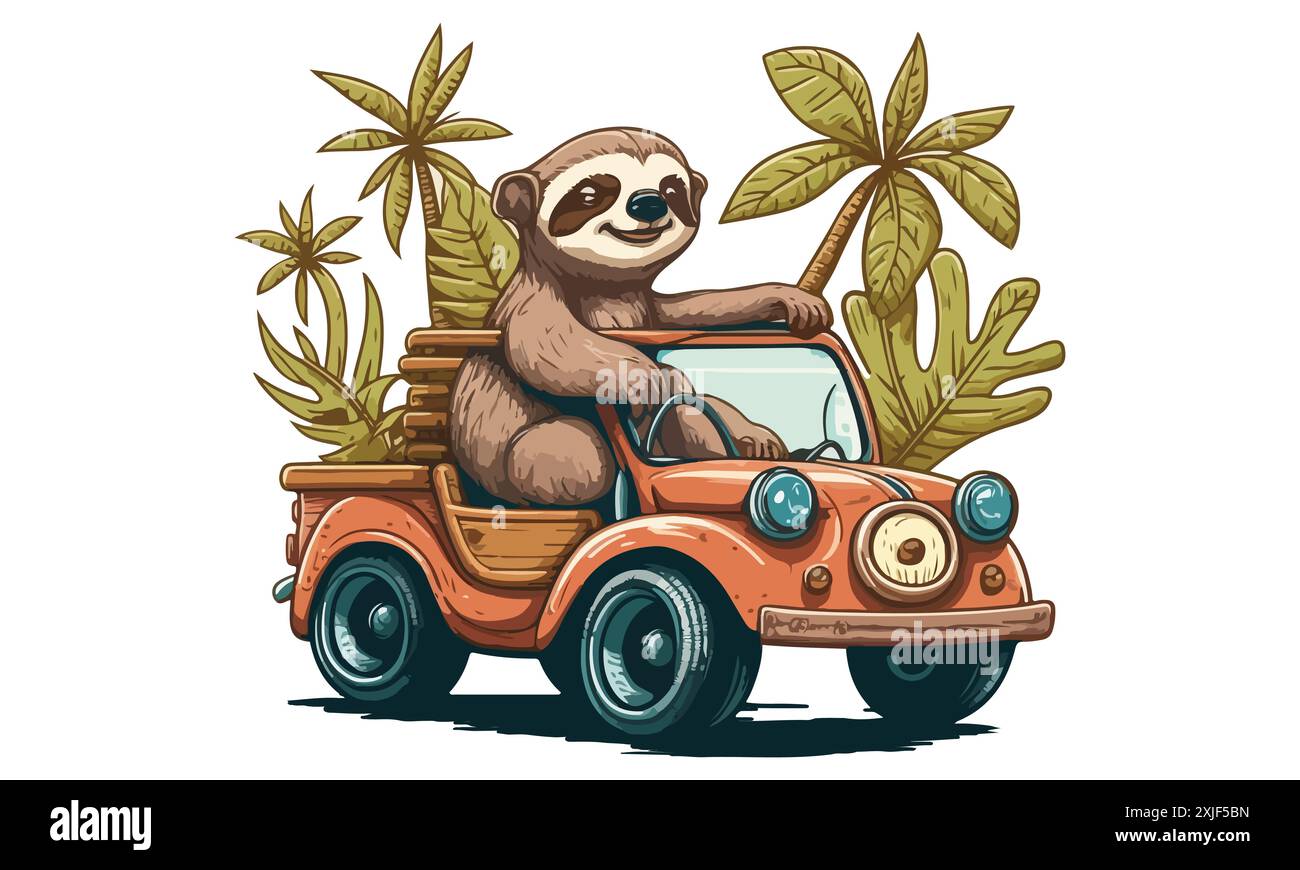 Sloth Riding A Car Vector Illustration Stock Vector Image & Art - Alamy