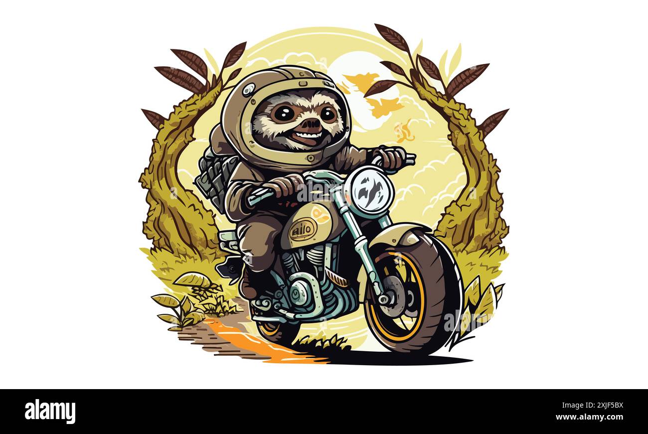Sloth Riding A Motorcycle Vector Illustration Stock Vector Image & Art ...