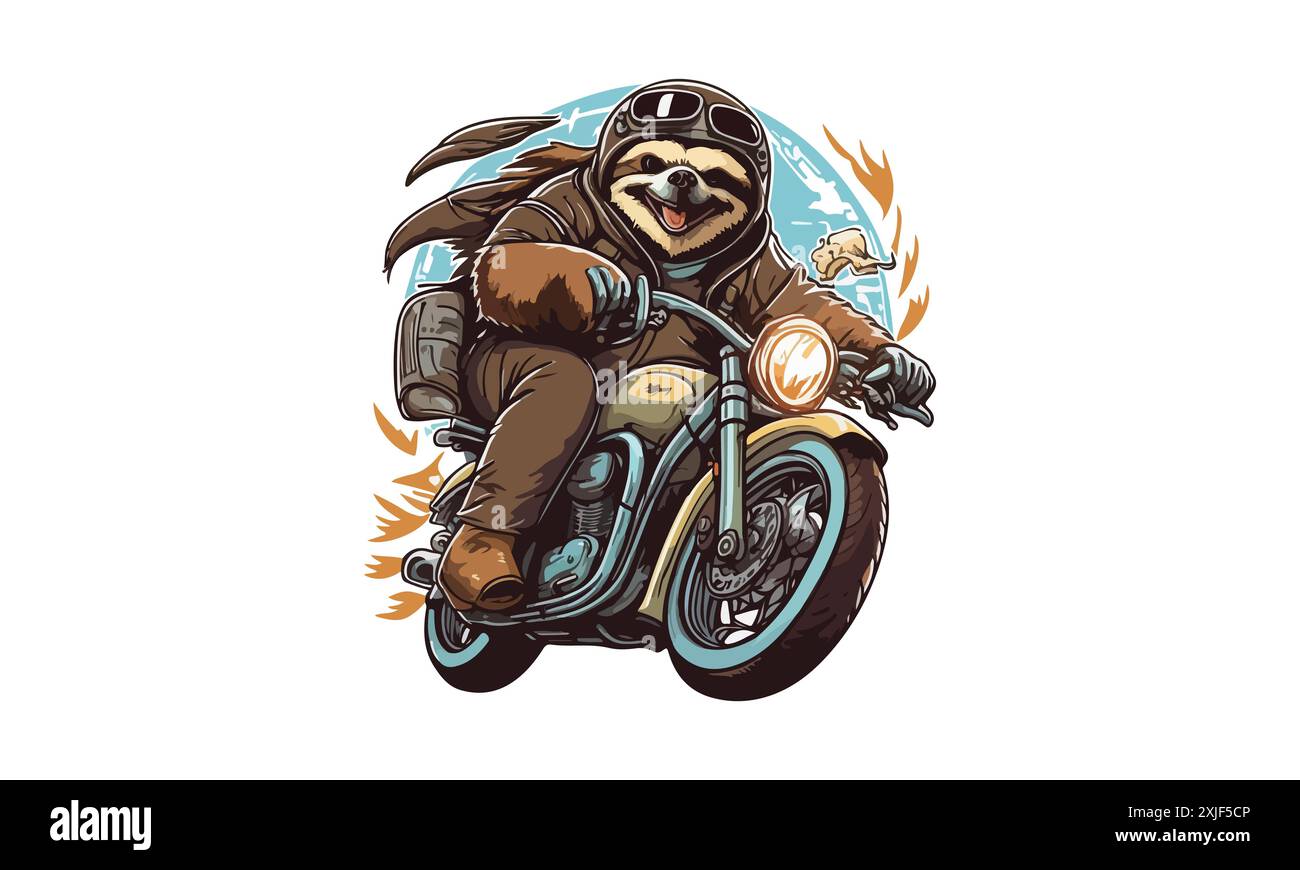 Sloth Riding A Motorcycle Vector Illustration Stock Vector Image & Art ...