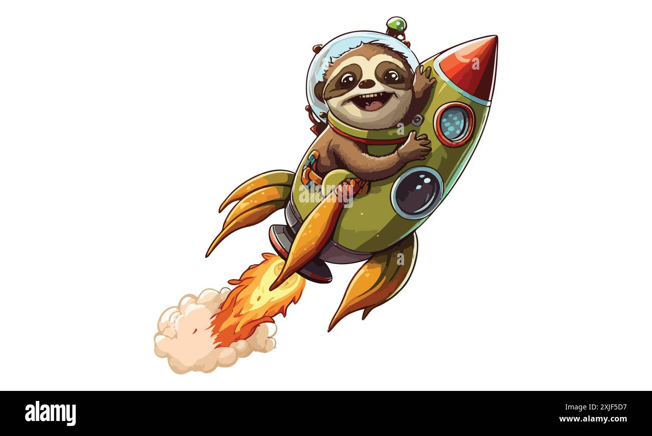 Sloth Riding A Rocket Vector Illustration Stock Vector Image & Art - Alamy