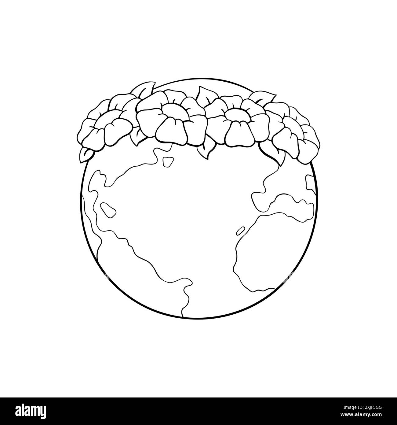 Planet Earth in a wreath of flowers. Coloring book page for kids ...