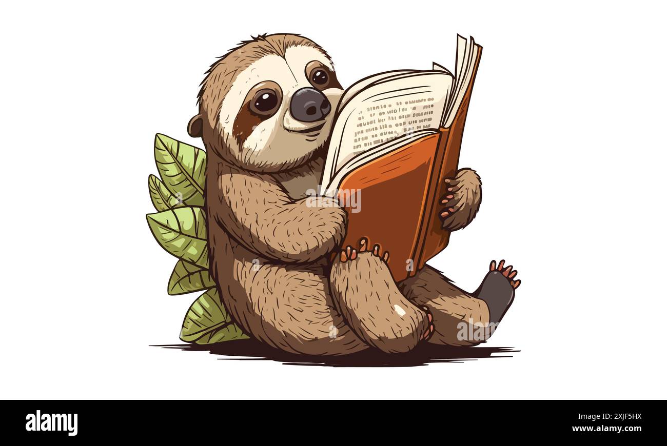 Sloth Reading A Book Vector Illustration Stock Vector Image & Art - Alamy