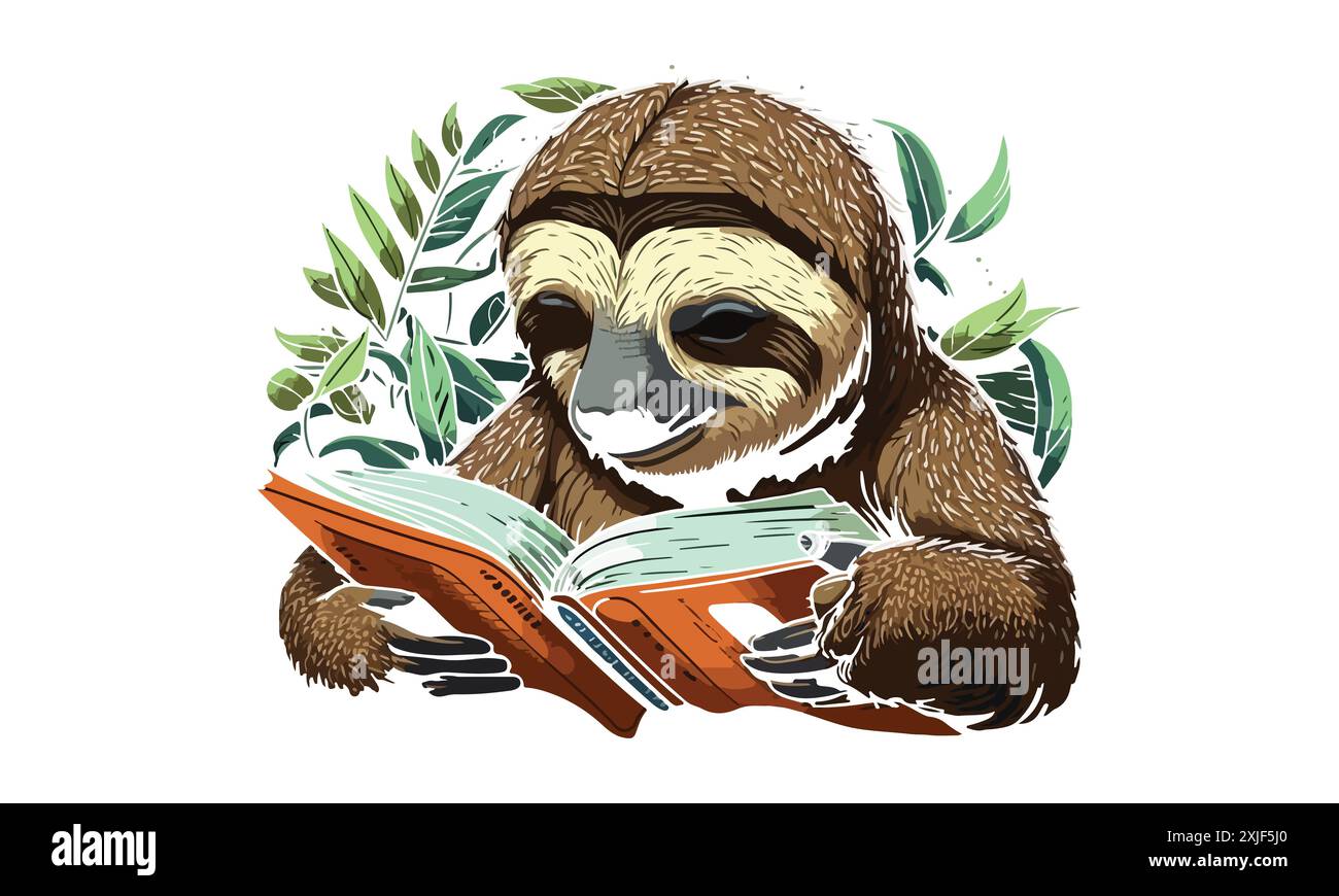 Sloth Reading A Book Vector Illustration Stock Vector Image & Art - Alamy