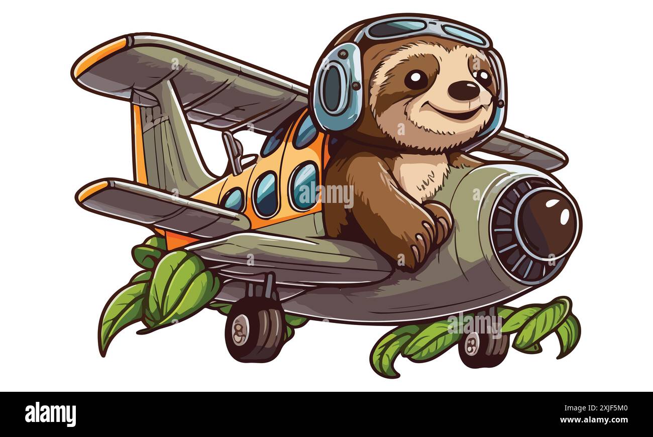 Sloth Riding A Plane Vector Illustration Stock Vector Image & Art - Alamy