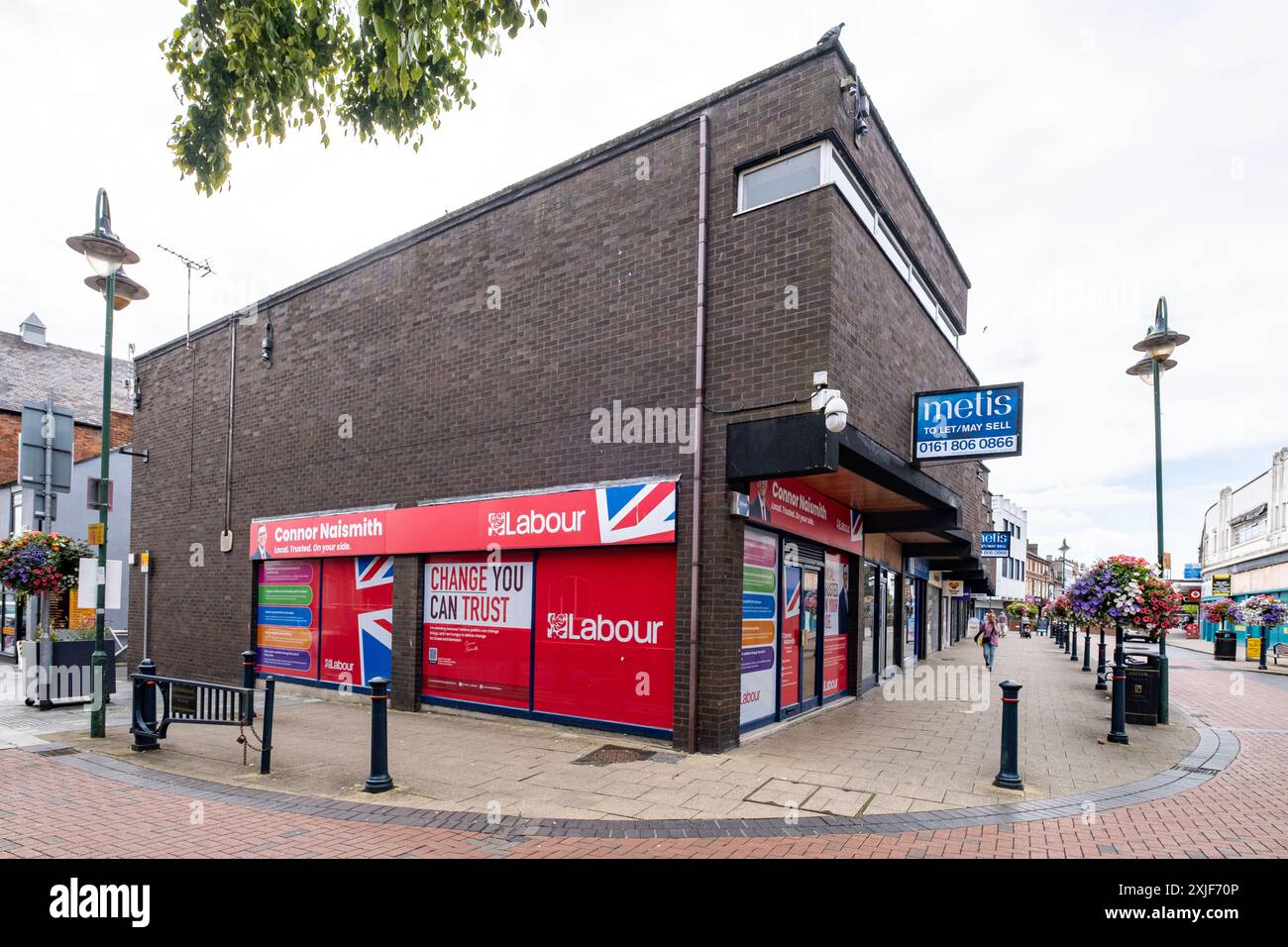 Advert for Labour candidate Connor Naismith in town centre of Crewe ...
