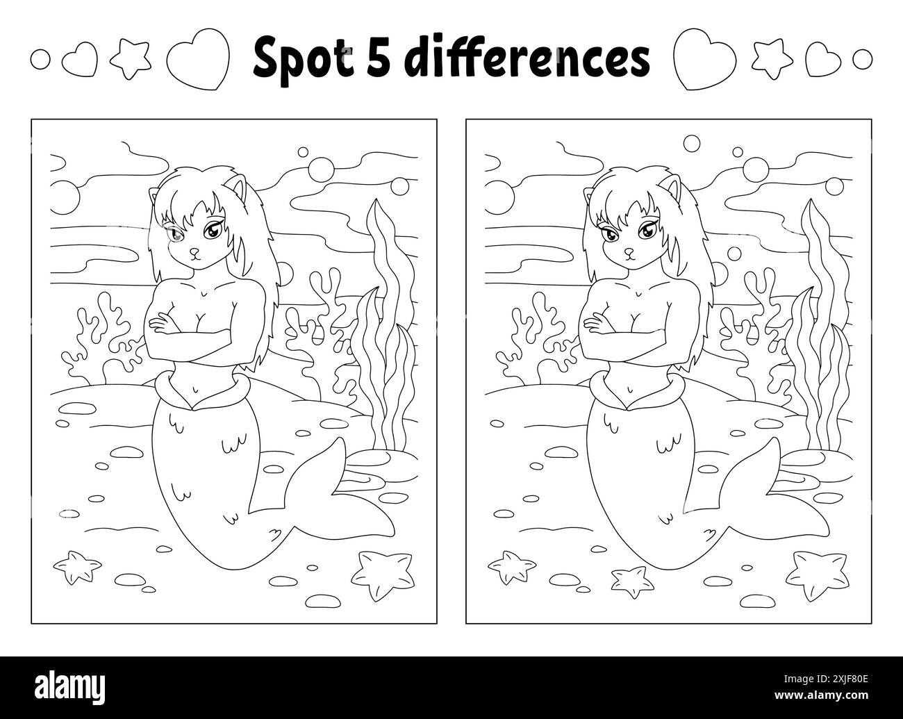 Find five differences. Coloring page for kids. Activity worksheet for ...