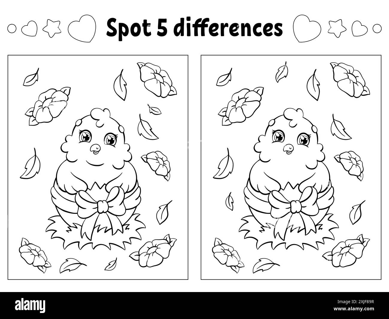 Find five differences. Easter theme. Coloring page for kids. Activity worksheet for children ...