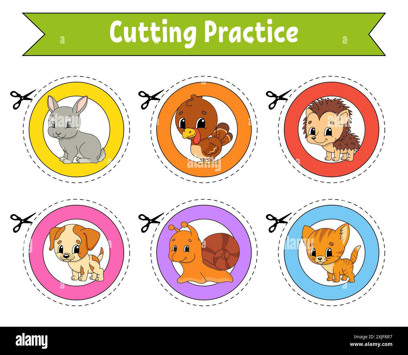 Cutting practice. Educational activity worksheet for kids and toddlers ...
