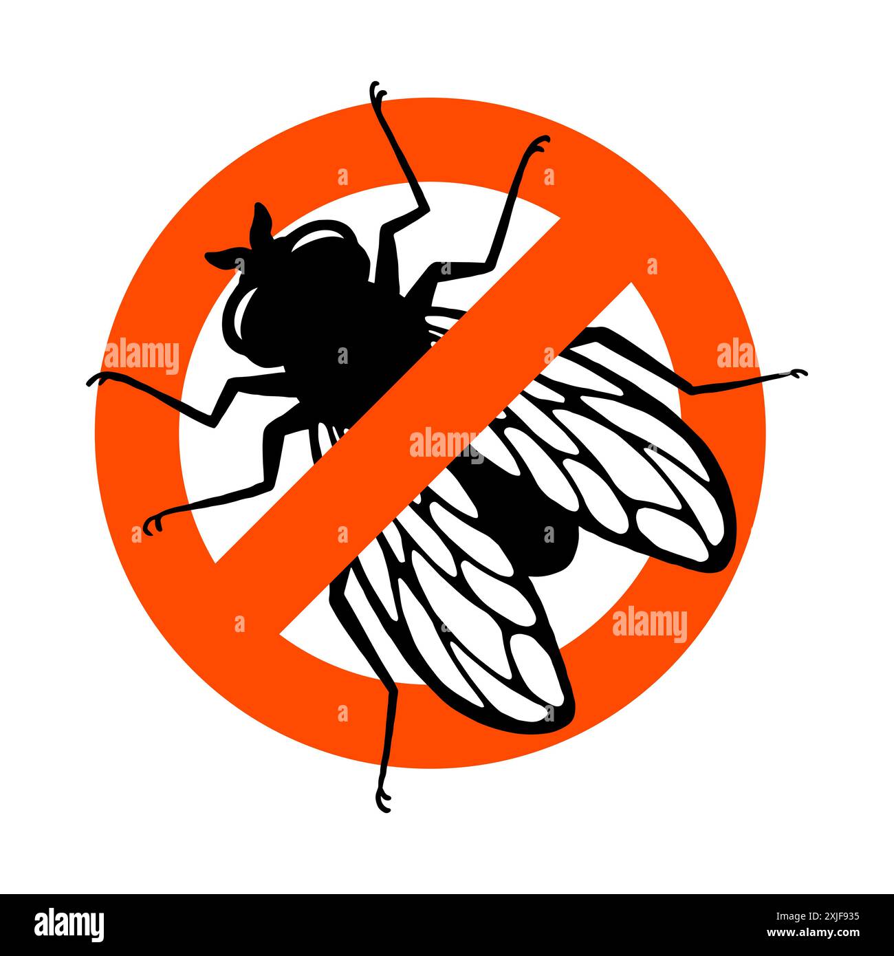 Fly insect. Prohibition sign. Black silhouette. Design element. Vector ...