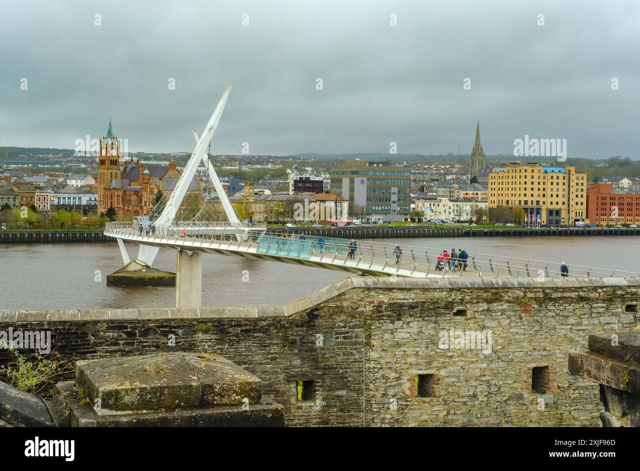 Peace Bridge over River Foyle in Derry / Londonderry, Northern Ireland ...