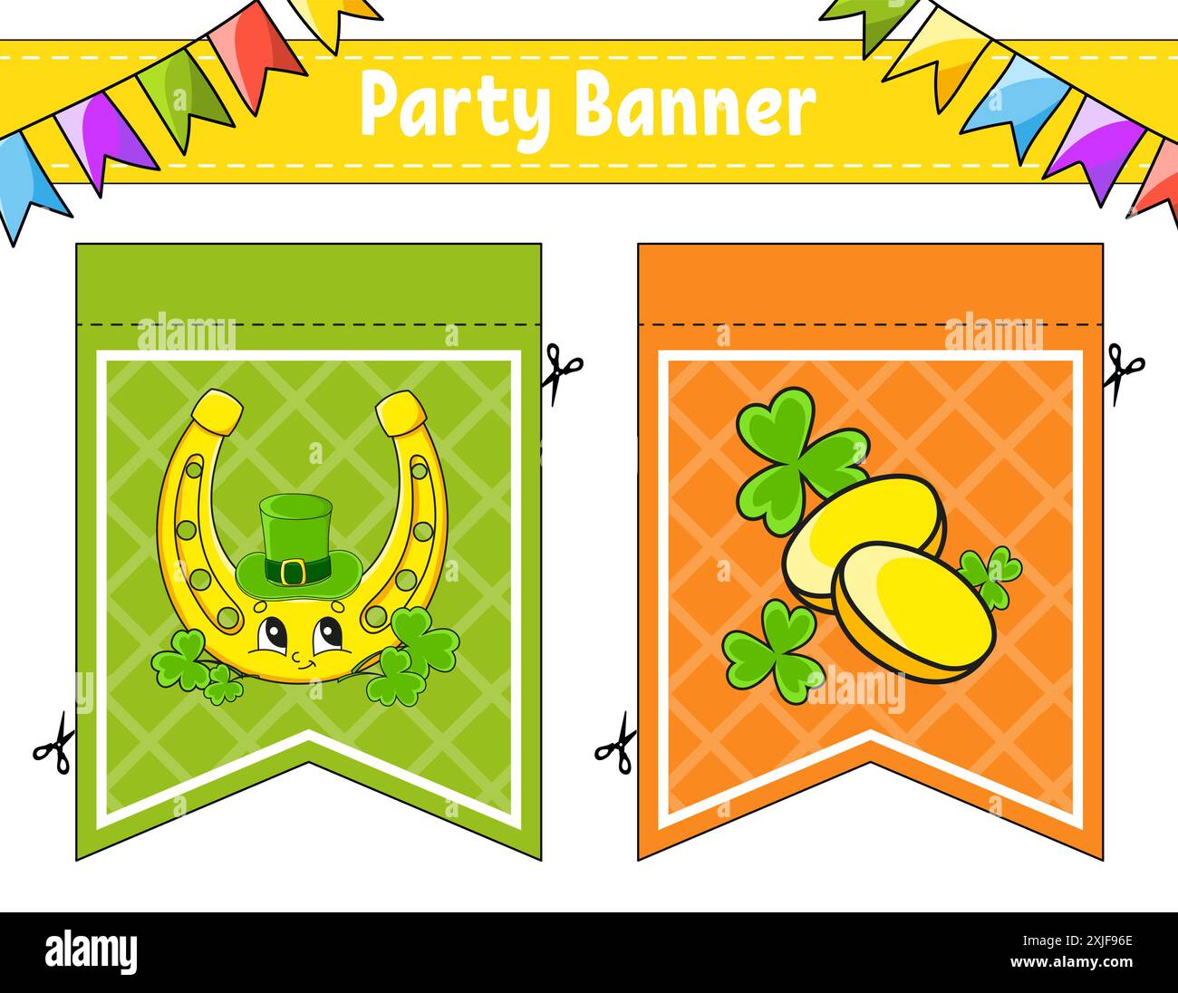 Party banner. With cute cartoon characters. For holidays, birthday ...