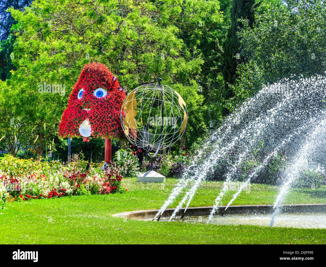 Floral "Phrygian cap" symbol of the 2024 Paris Olympics on traffic ...