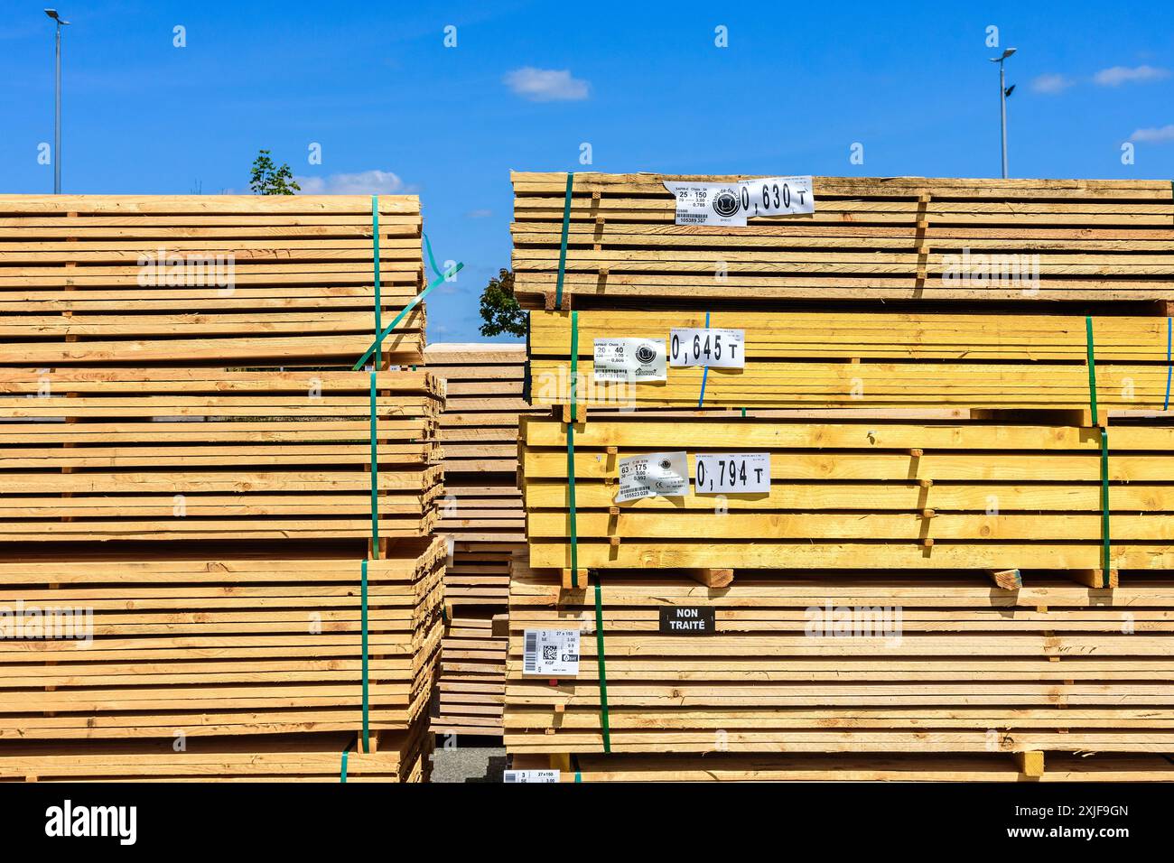 Stacks of softwood timber building materials at Brico Depot - Dissay ...