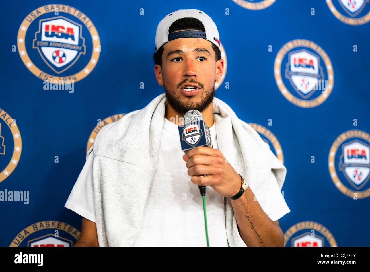 Devin Booker during USA basketball media day, Tuesday, July 9, 2024, in ...