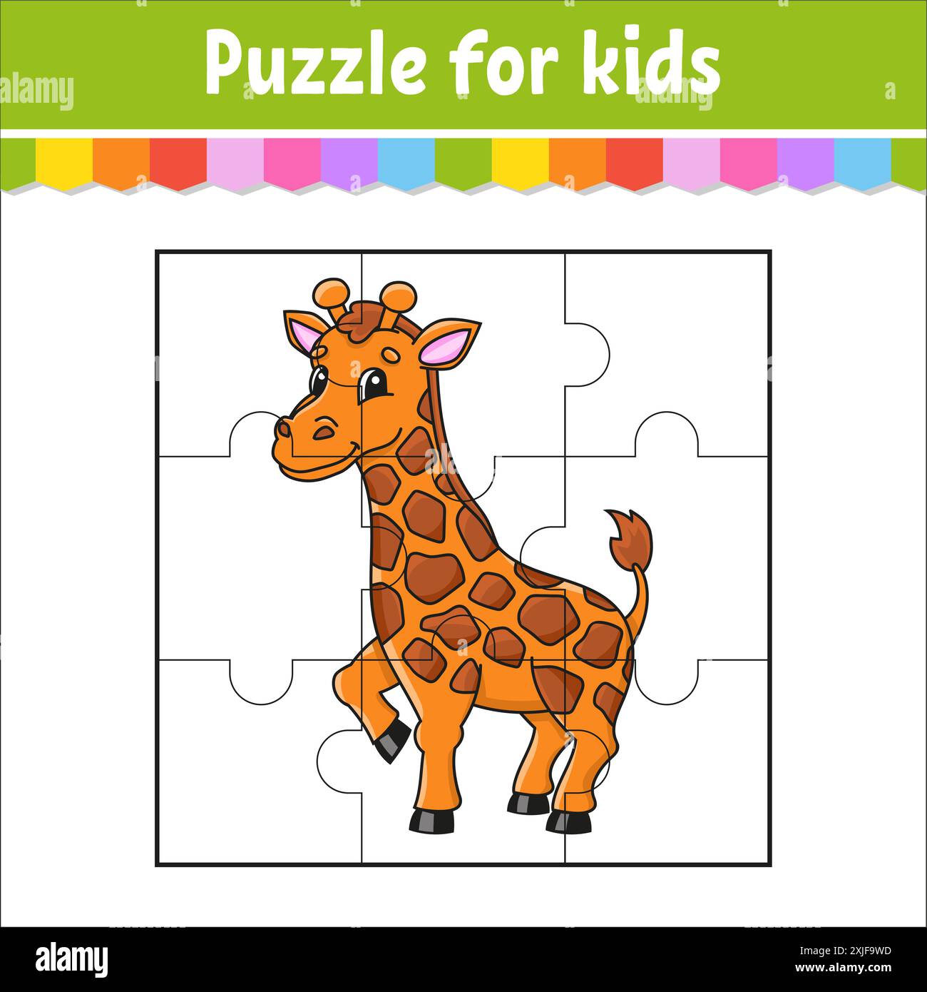 Puzzle game for kids. Giraffe animal. Jigsaw pieces. Color worksheet ...