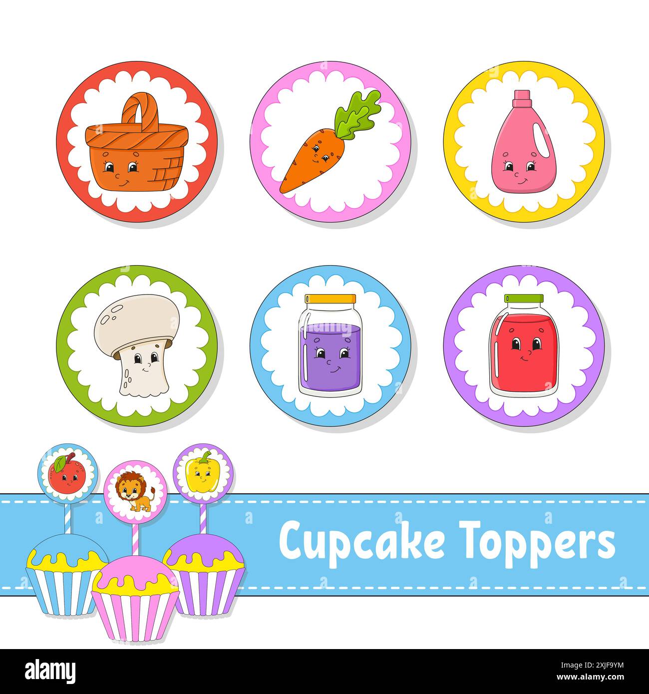 Cupcake Toppers. Set of six round pictures. cartoon characters. Cute ...