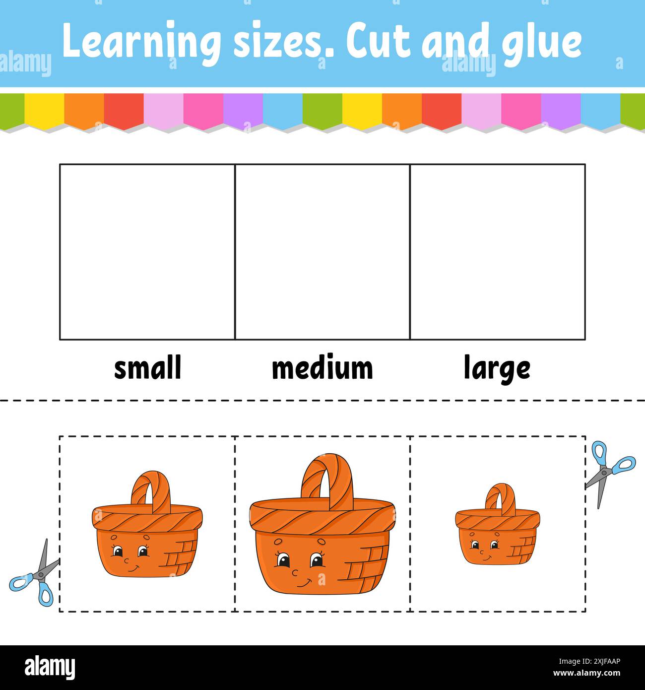 Learning sizes. Cut and glue. Easy level. Color activity worksheet ...