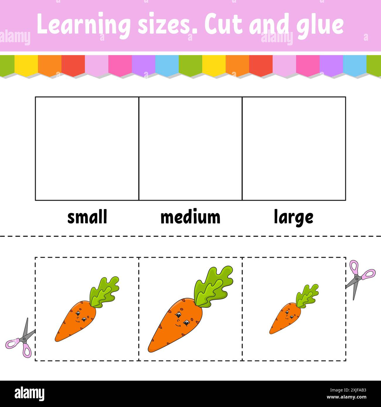 Learning sizes. Cut and glue. Easy level. Color activity worksheet ...