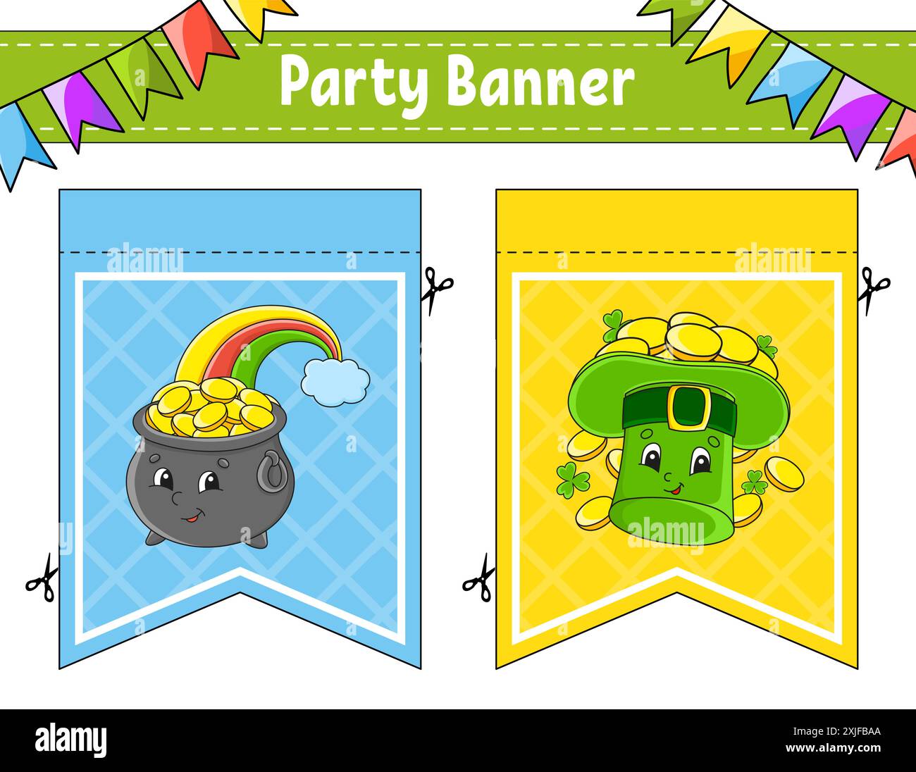 Party banner. With cute cartoon characters. For holidays, birthday ...