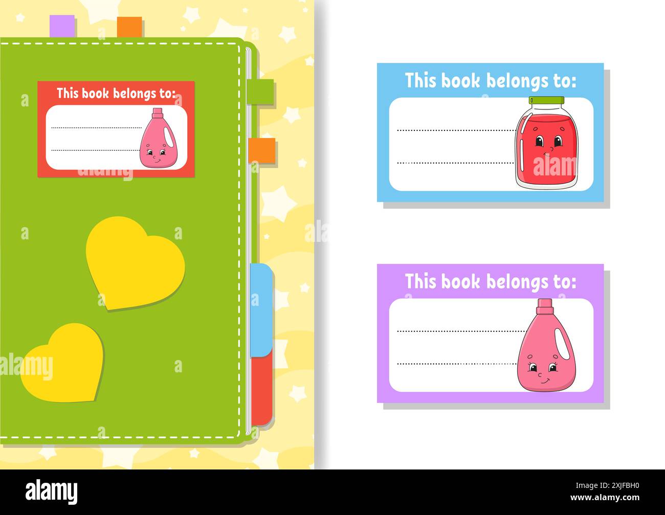 Book label stickers for kids. The rectangular shape. Cartoon character ...