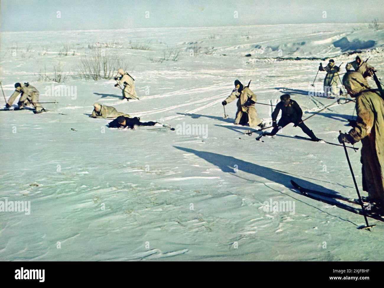 A photograph shows German soldiers learning to ski during Operation ...