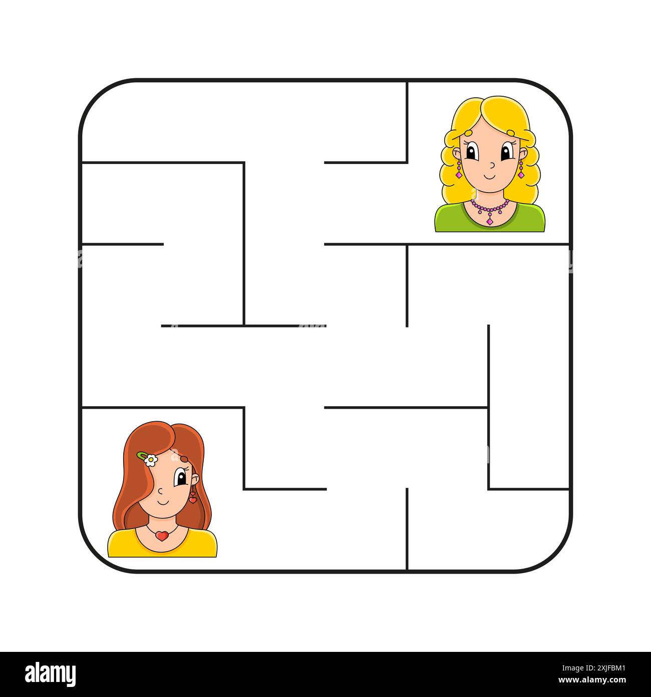 Simple square maze for toddlers. With cute cartoon characters. Isolated ...