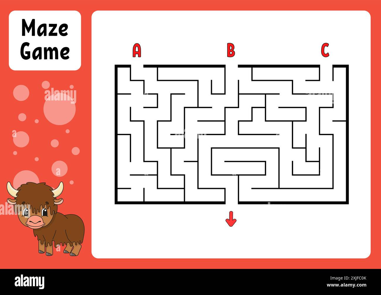 Rectangle maze. Game for kids. Three entrances, one exit. Education ...
