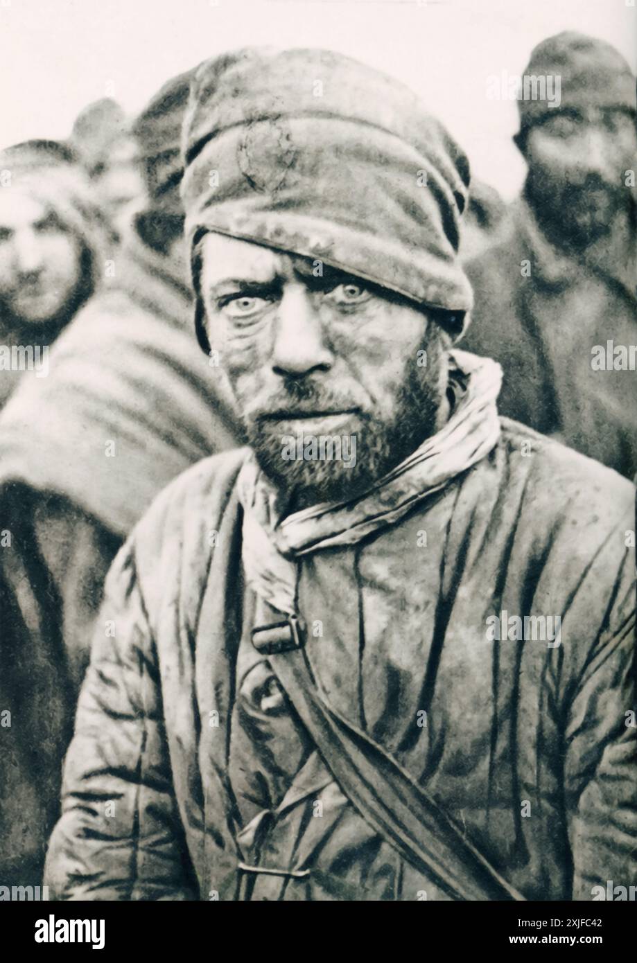 A photograph shows a Soviet prisoner of war captured by German troops ...
