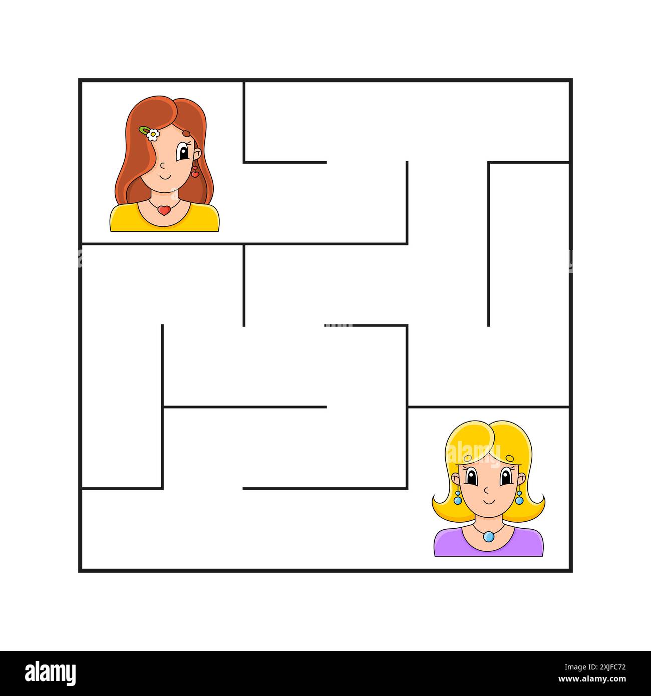 Simple square maze for toddlers. With cute cartoon characters. Isolated ...
