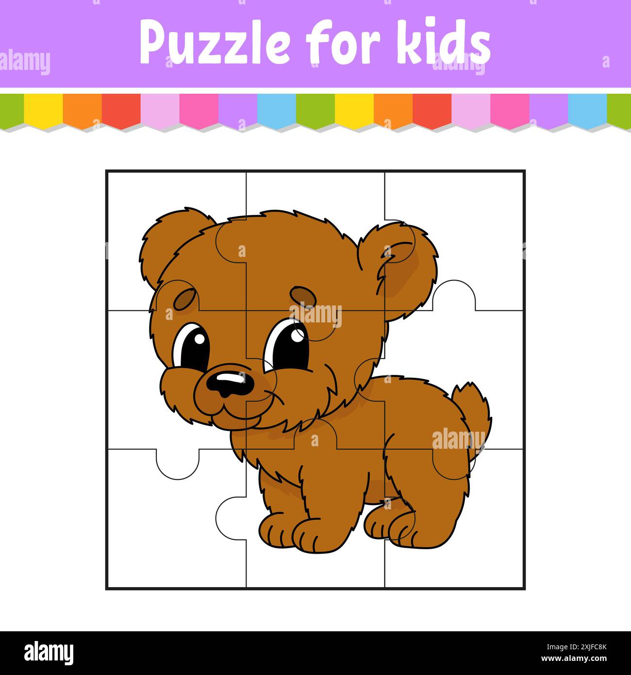 Puzzle game for kids. Jigsaw pieces. Color worksheet. Activity page ...