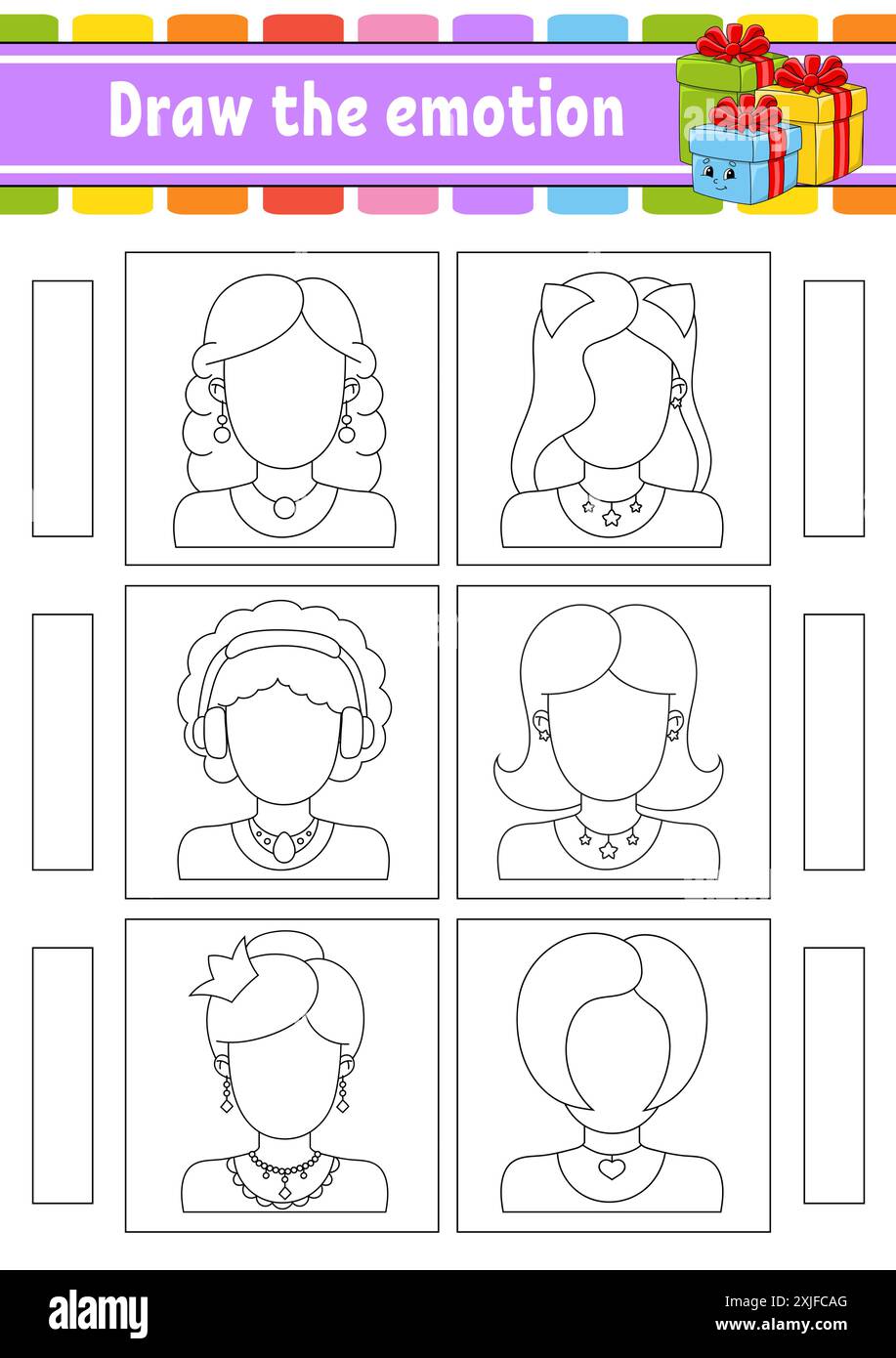 Draw the emotion. Worksheet complete the face. Coloring book for kids ...